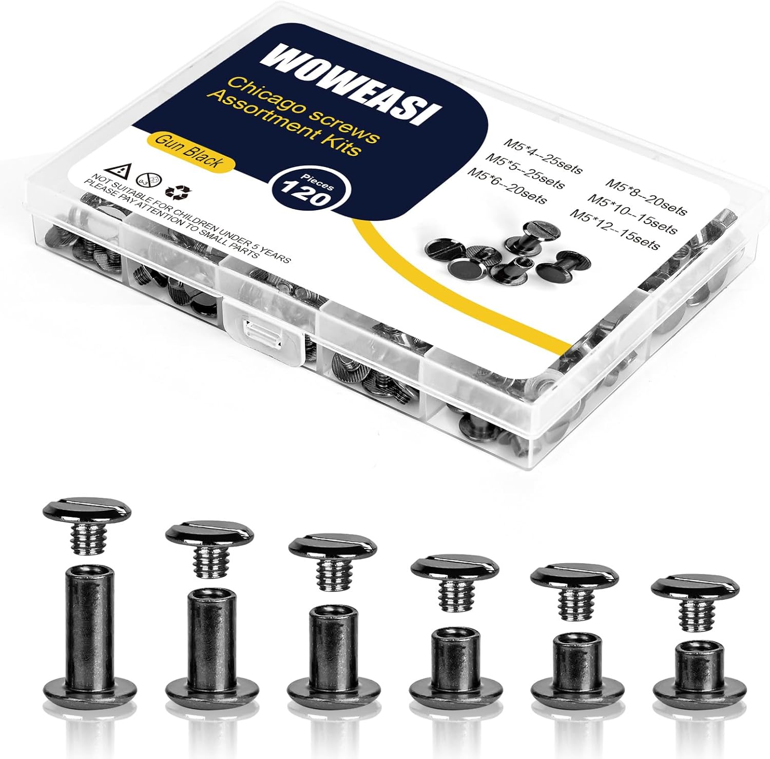 Amazon.com: 120sets Chicago Screws Kit, 6 Sizes Screw Rivets Gun Metal Chicago Binding Screws ...