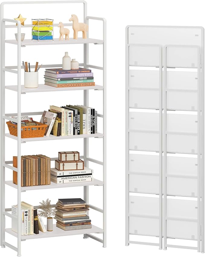 Amazon.com: 4NM No-Assembly 5 Tiers Folding Bookshelf Storage Shelves ...