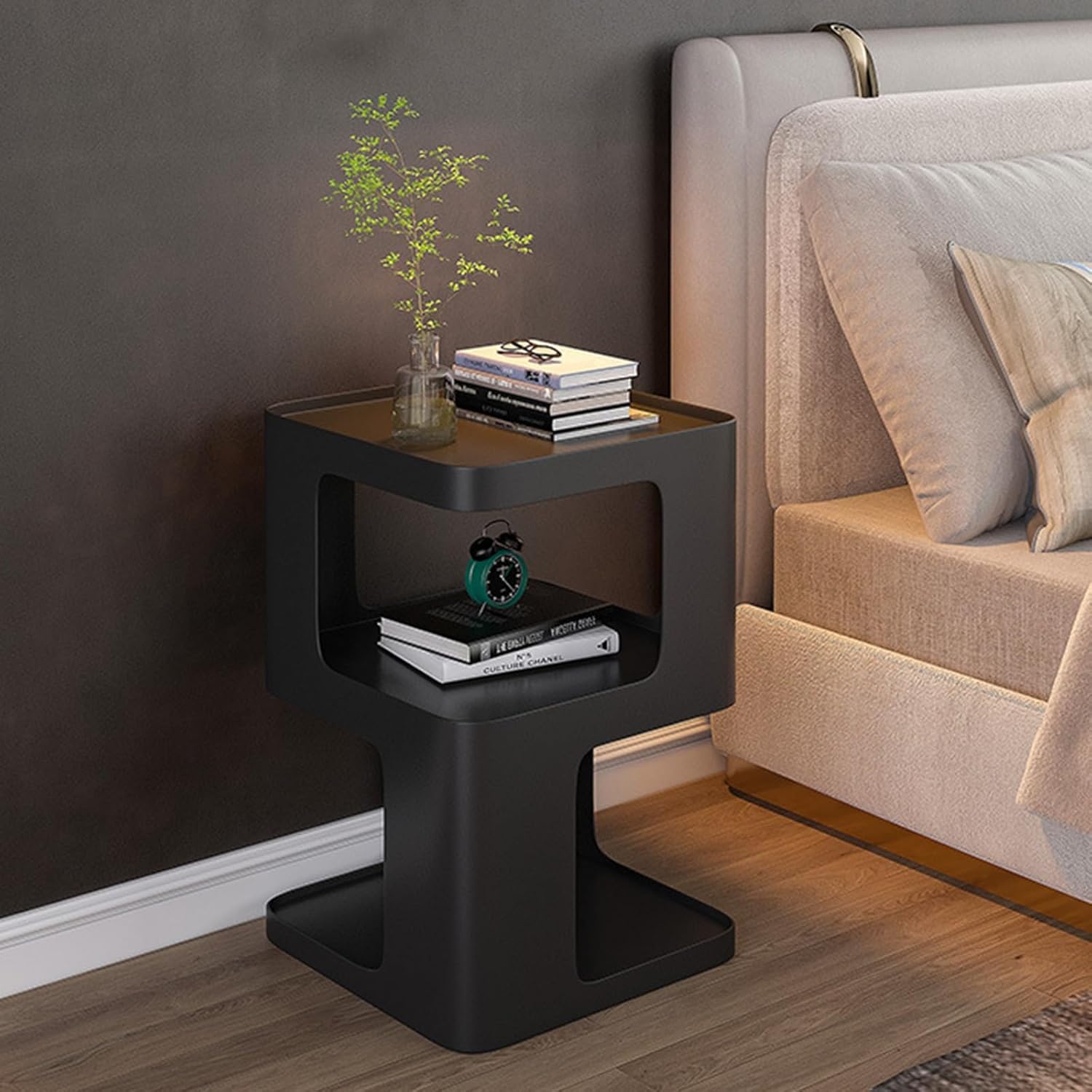 Amazon.com: 2-Tier Narrow Nightstand, Metal Rectangle Bedside Table ...