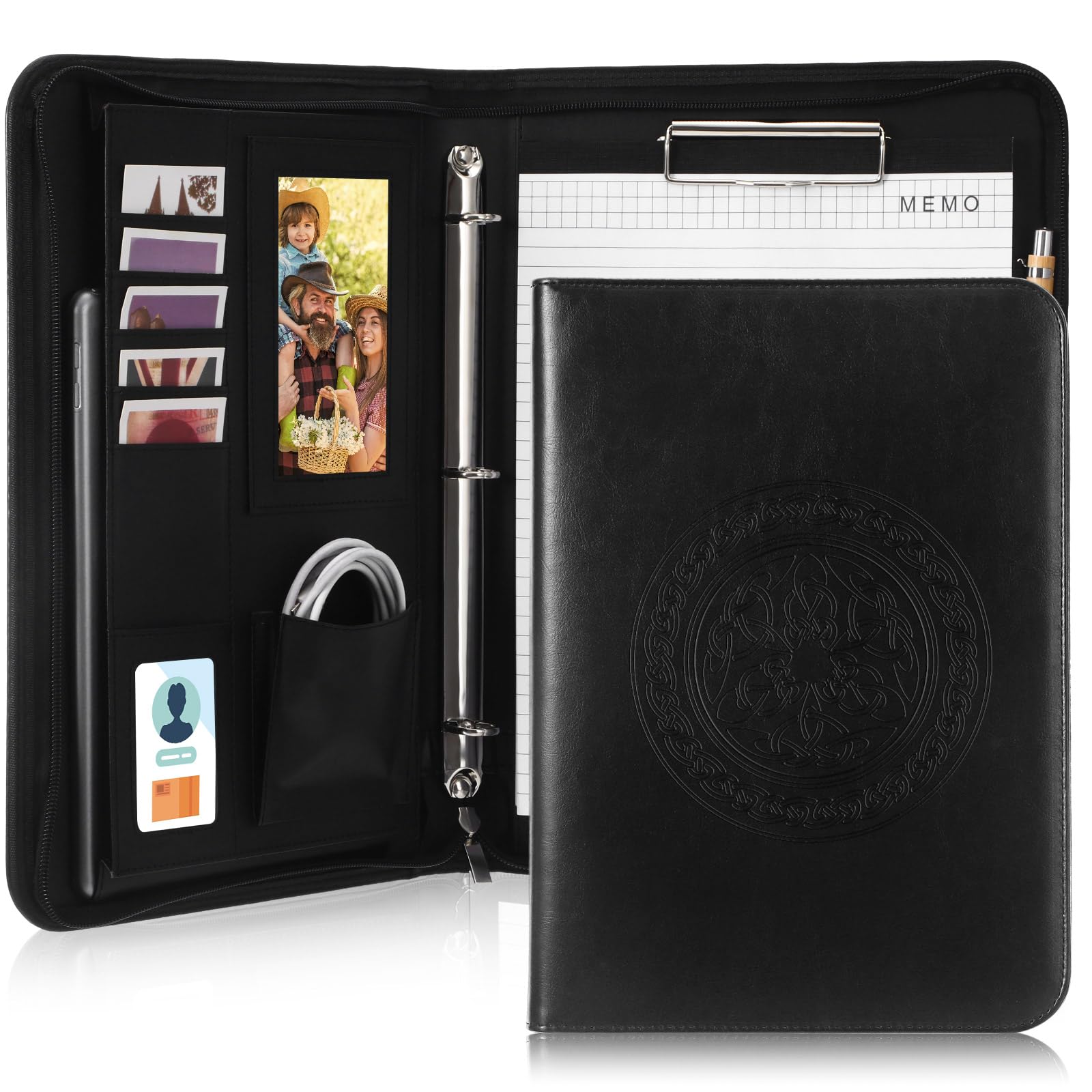 Amazon.com : Pasimy Portfolio Leather with Zipper Organizer 3 Ring ...