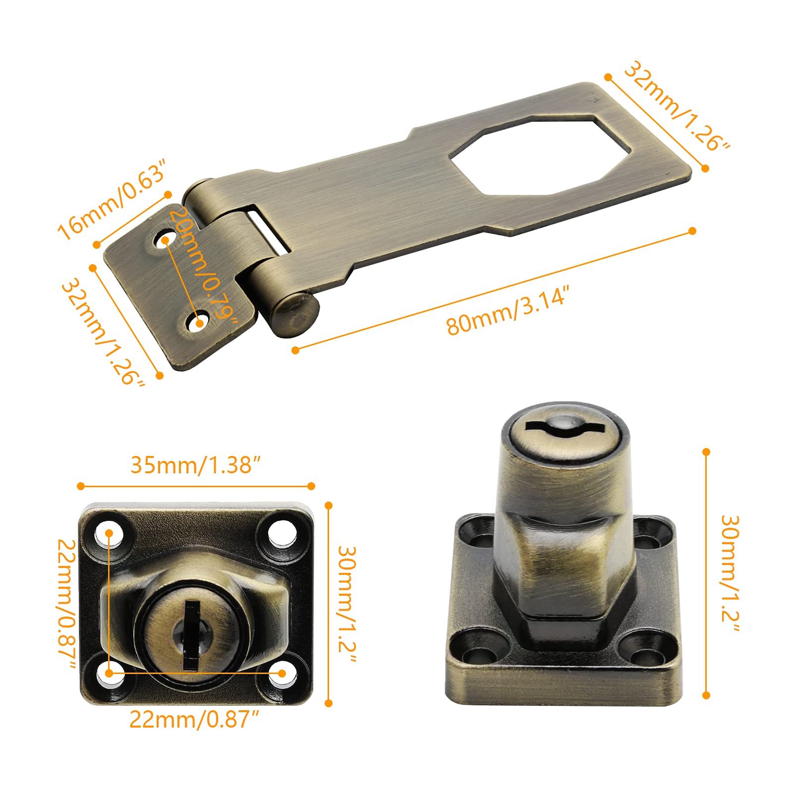 Snapklik.com : Kyuionty 2Pcs Keyed Hasp Locks 3 Inch Twist Knob Keyed ...