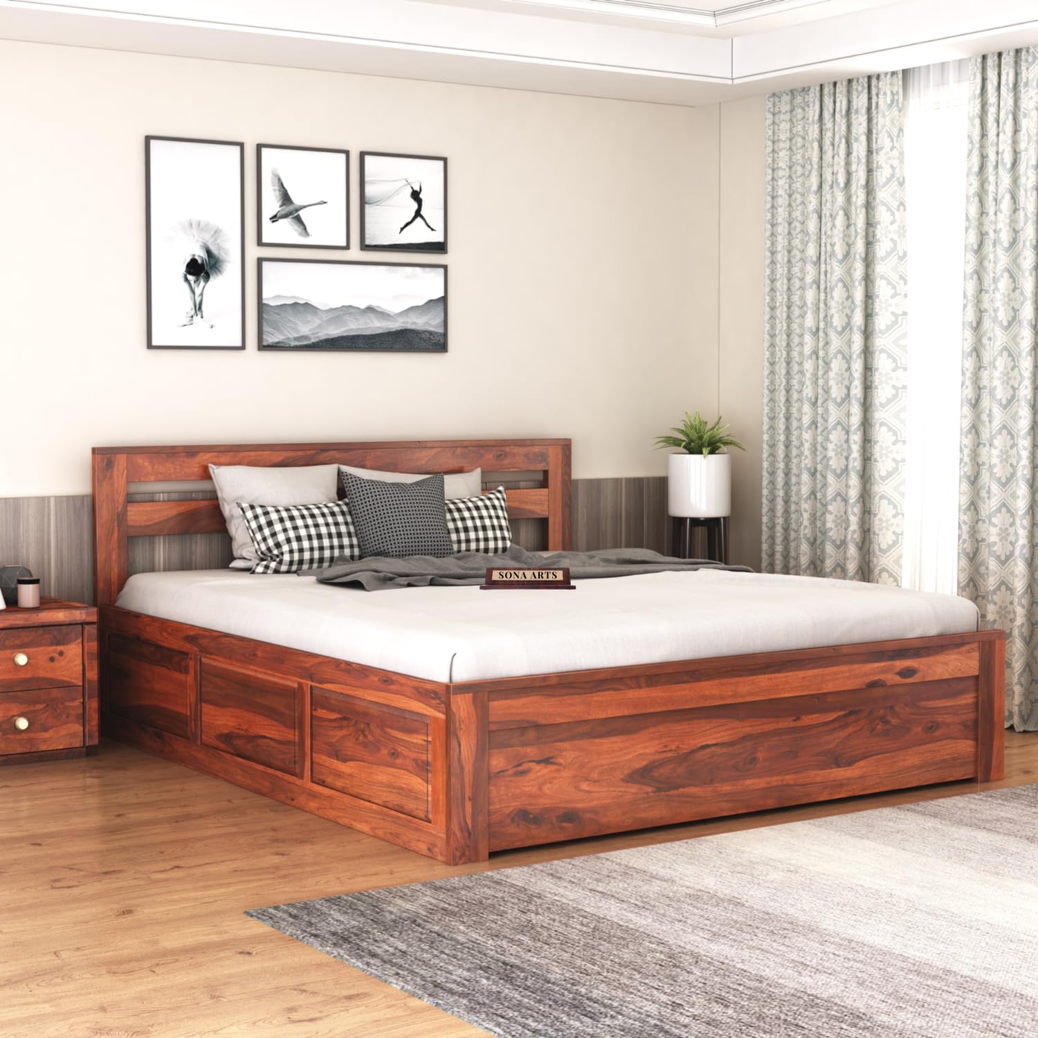 SONA ART & CRAFTS Eros Sheesham Wood Queen Size Bed with Storage Box ...