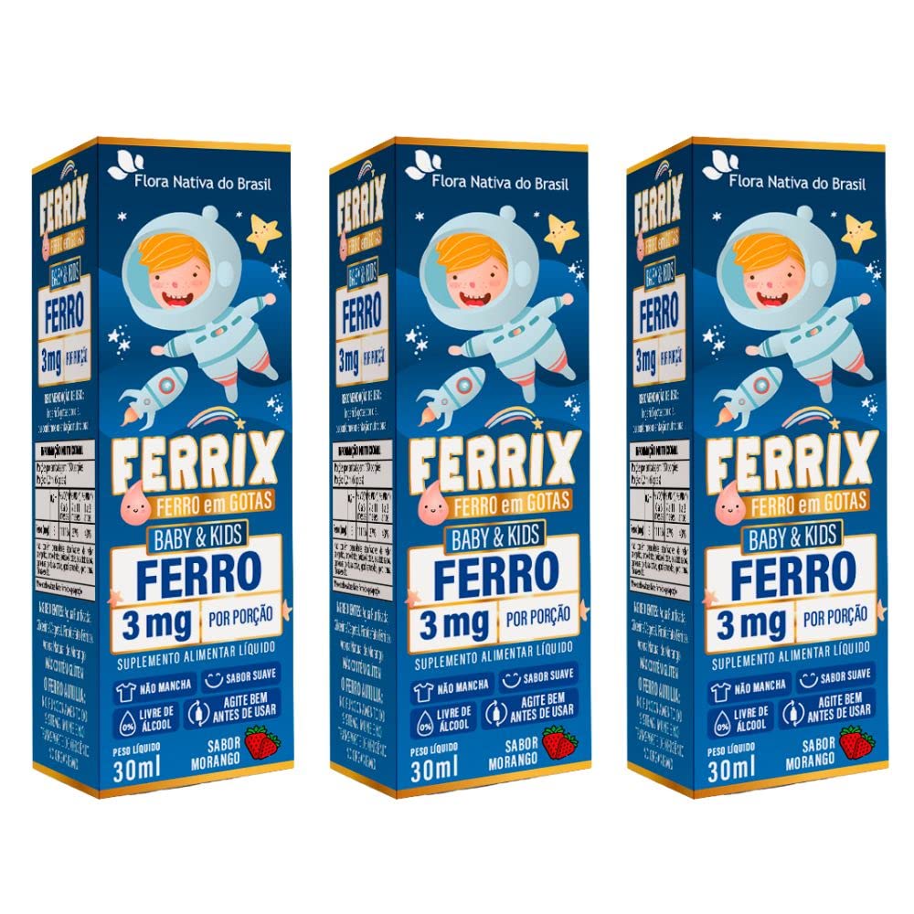 KIT 3X FERRIX (Ferro infantil) 30ml - Flora Nativa Sabor:Morango ...