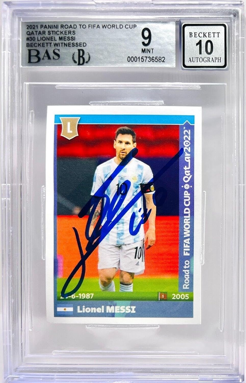 2021 Panini World Cup Sticker Signed Lionel Messi #30 Mint 9 Beckett ...