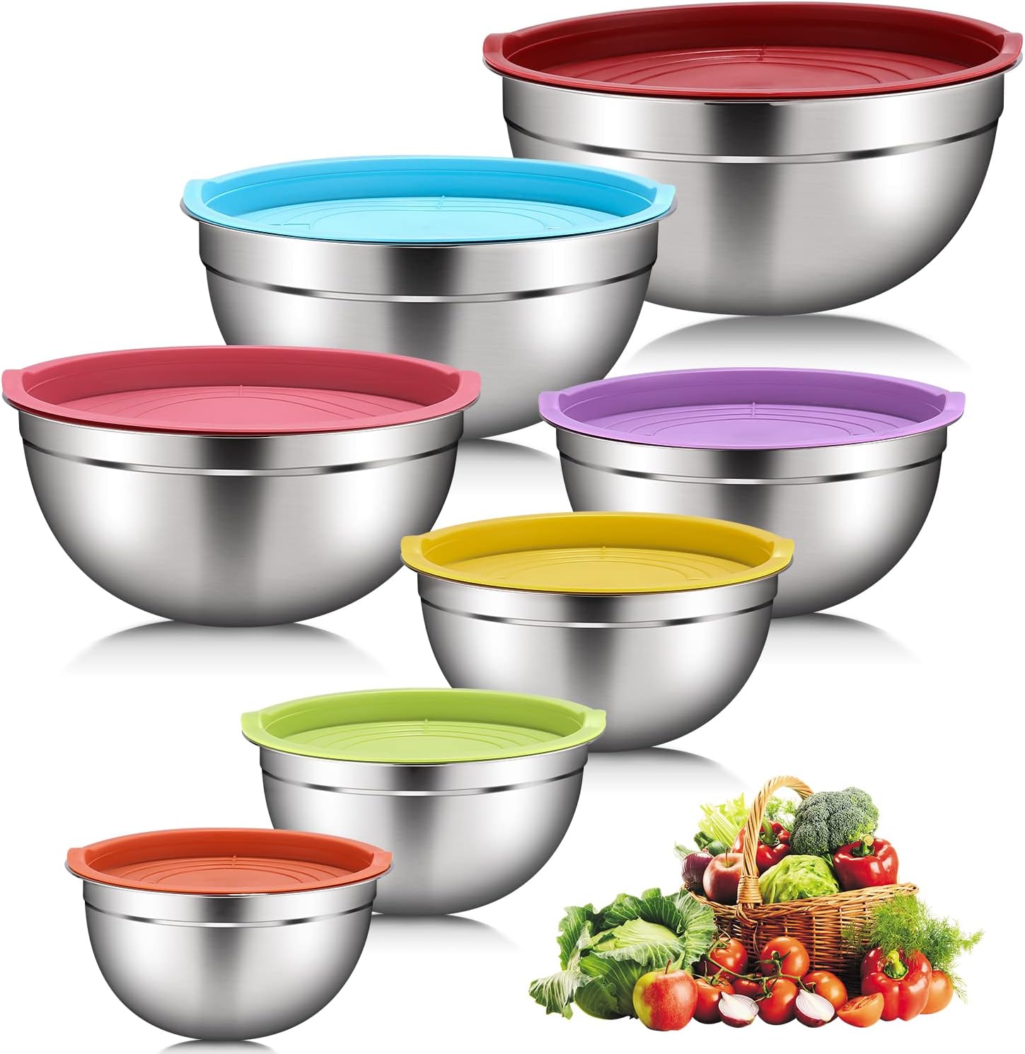 DaiWeier Lot de 7 Bol Acier Inoxydable avec Coloré Couvercles, Bols ...