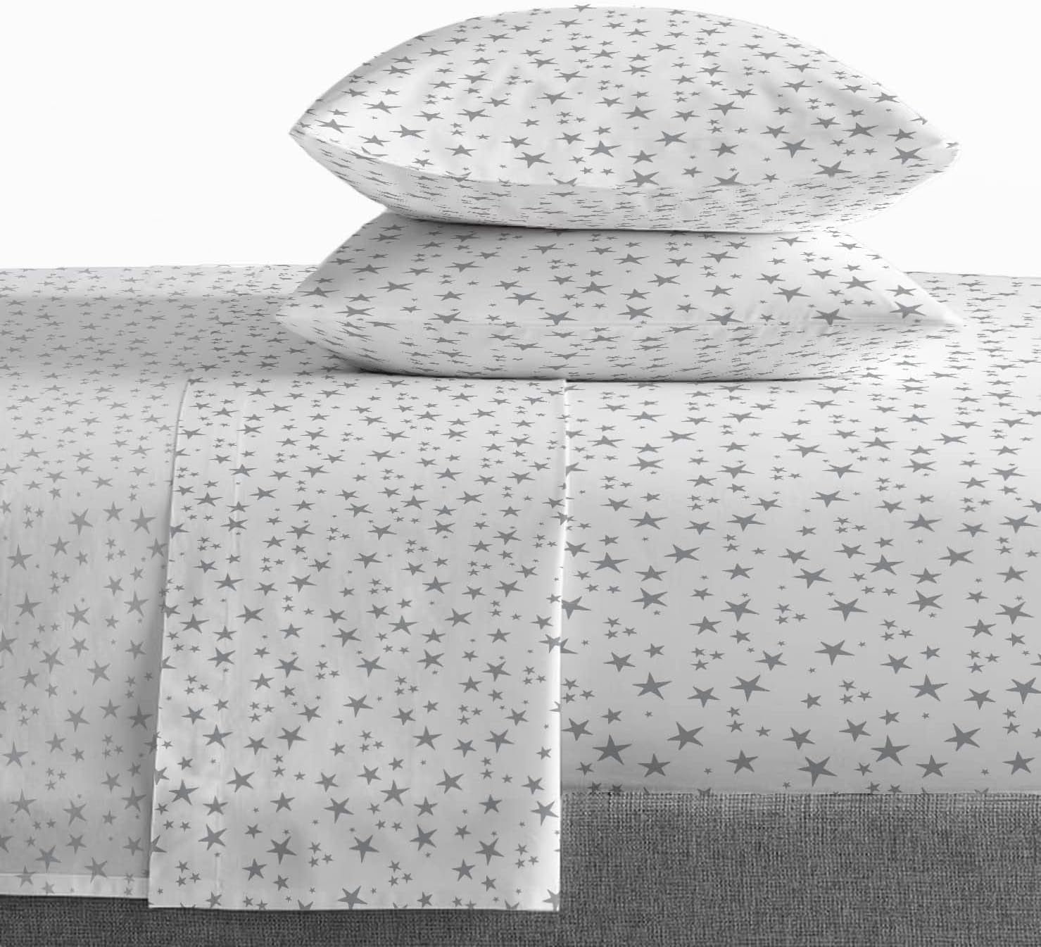 Amazon.com: Saturday Park Dark Gray Stars Queen Sheet Set - 4 Piece 100 ...