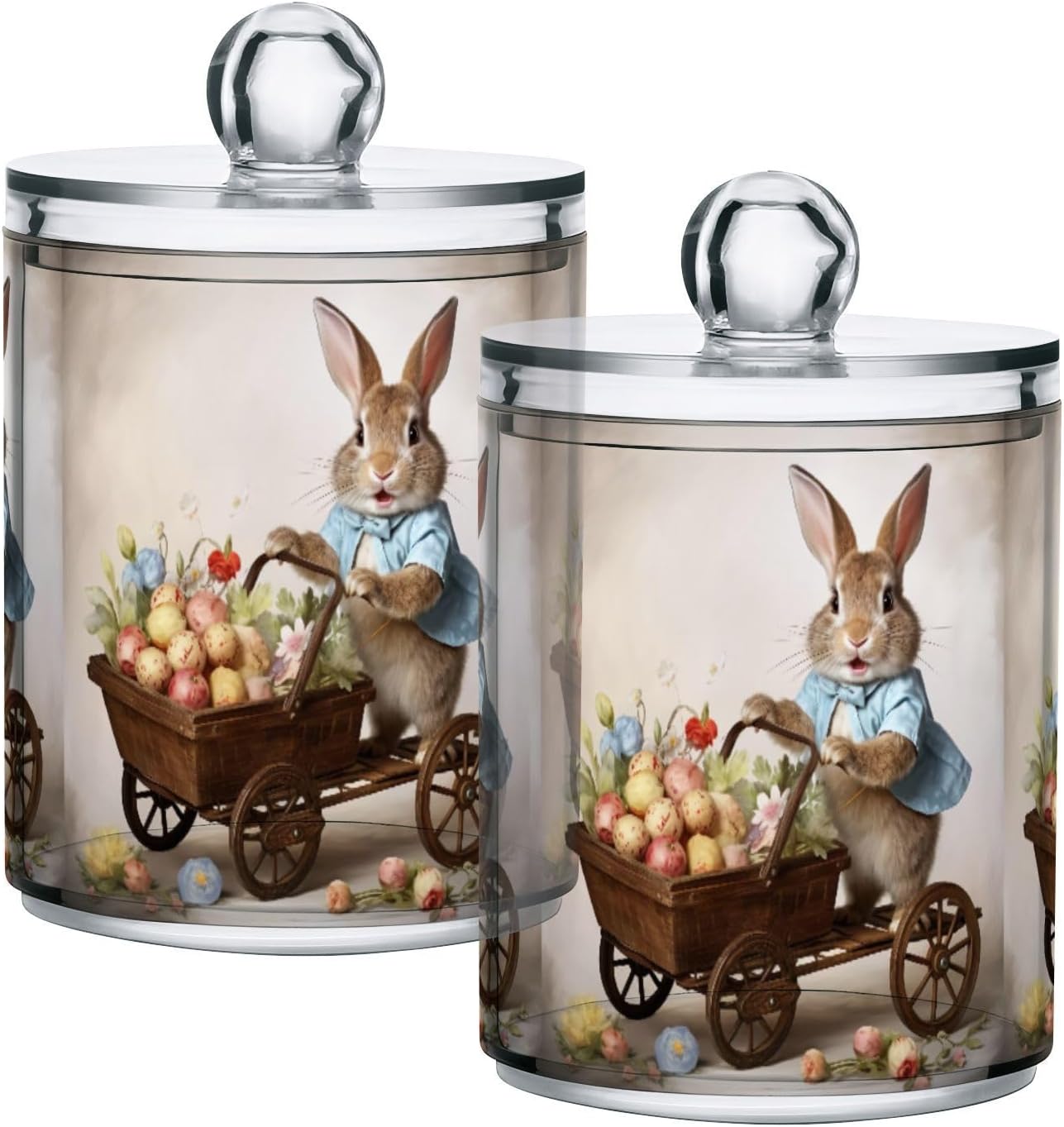 Amazon.com: 2 Pack Qtip Holder Dispenser with Lids, Easter Rabbit Cart ...