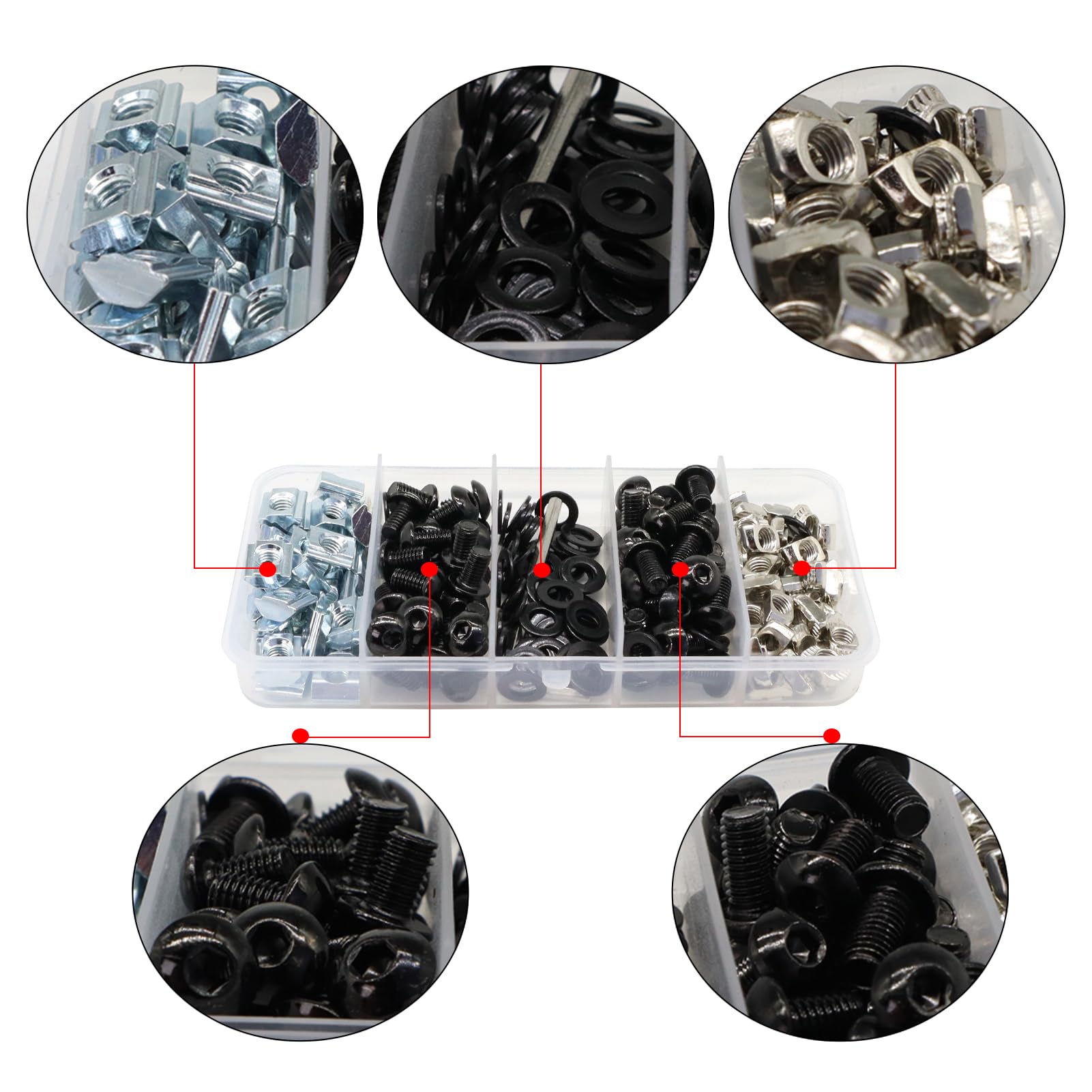 Snapklik.com : 200Pcs 2020 Aluminum Extrusion M5 T Slot Nuts And Bolts ...