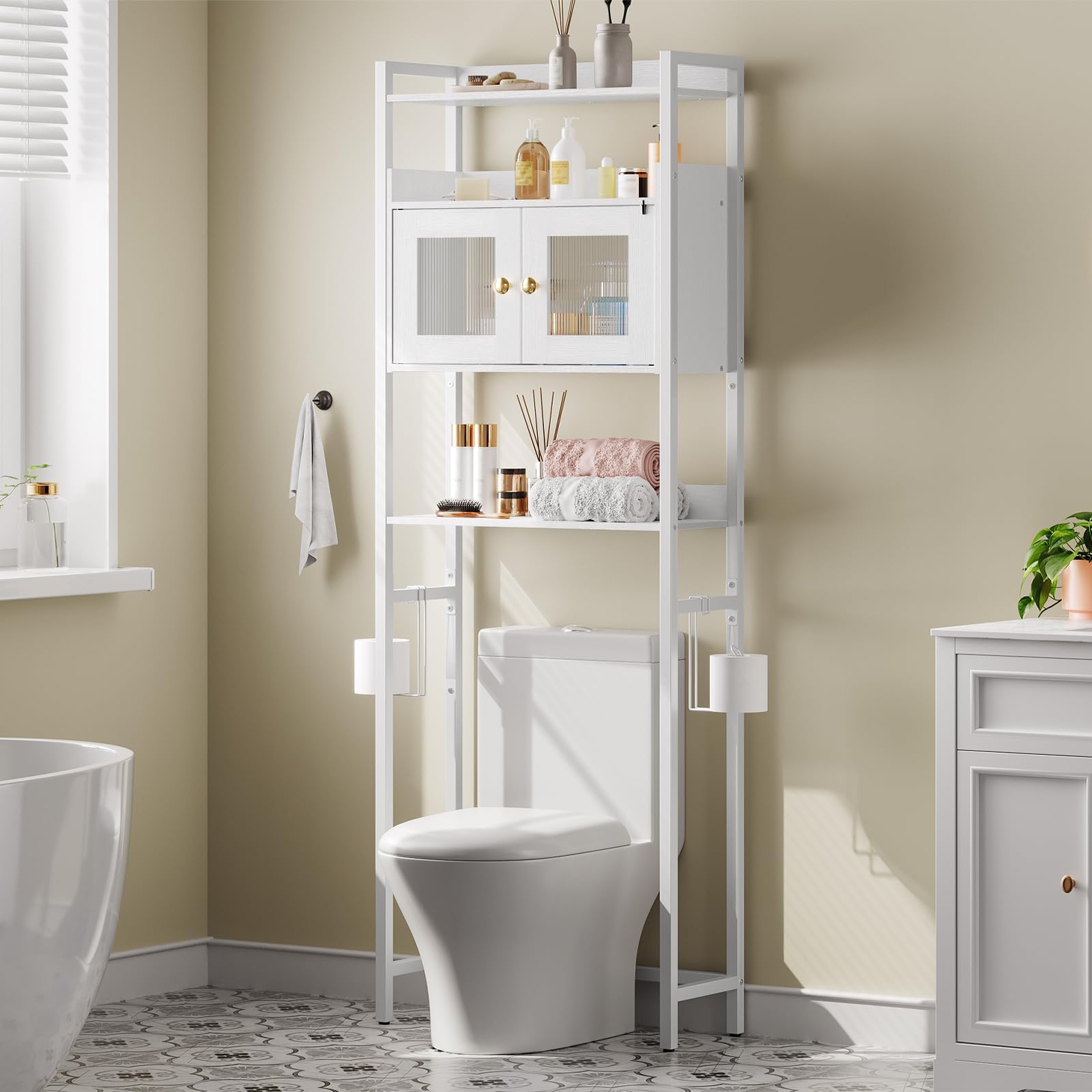 Amazon.com: MAHANCRIS Over The Toilet Storage Cabinet, Bathroom ...