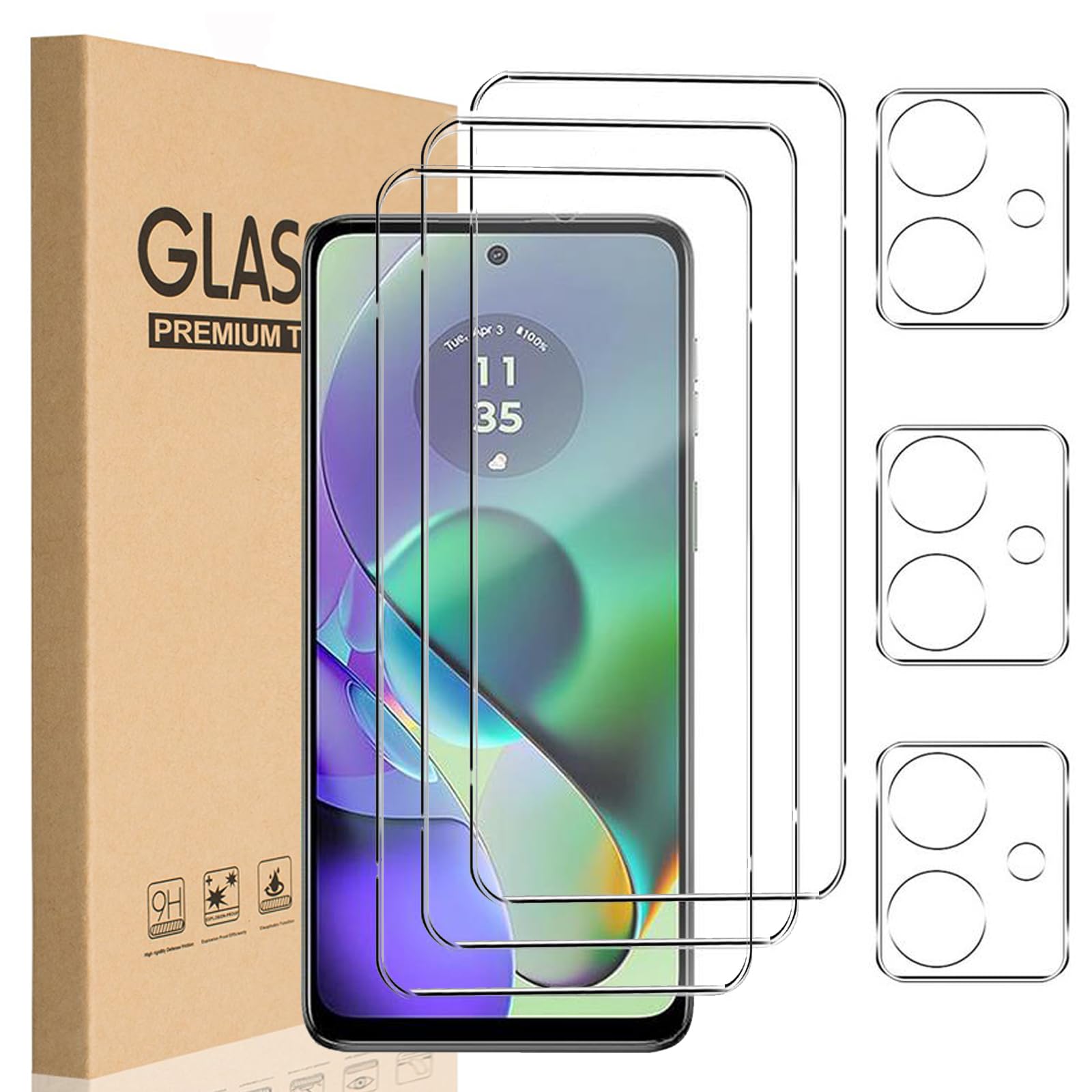 HEYUS [3+3 Pack] Screen Protector + Camera Lens Protector for Moto G54 ...