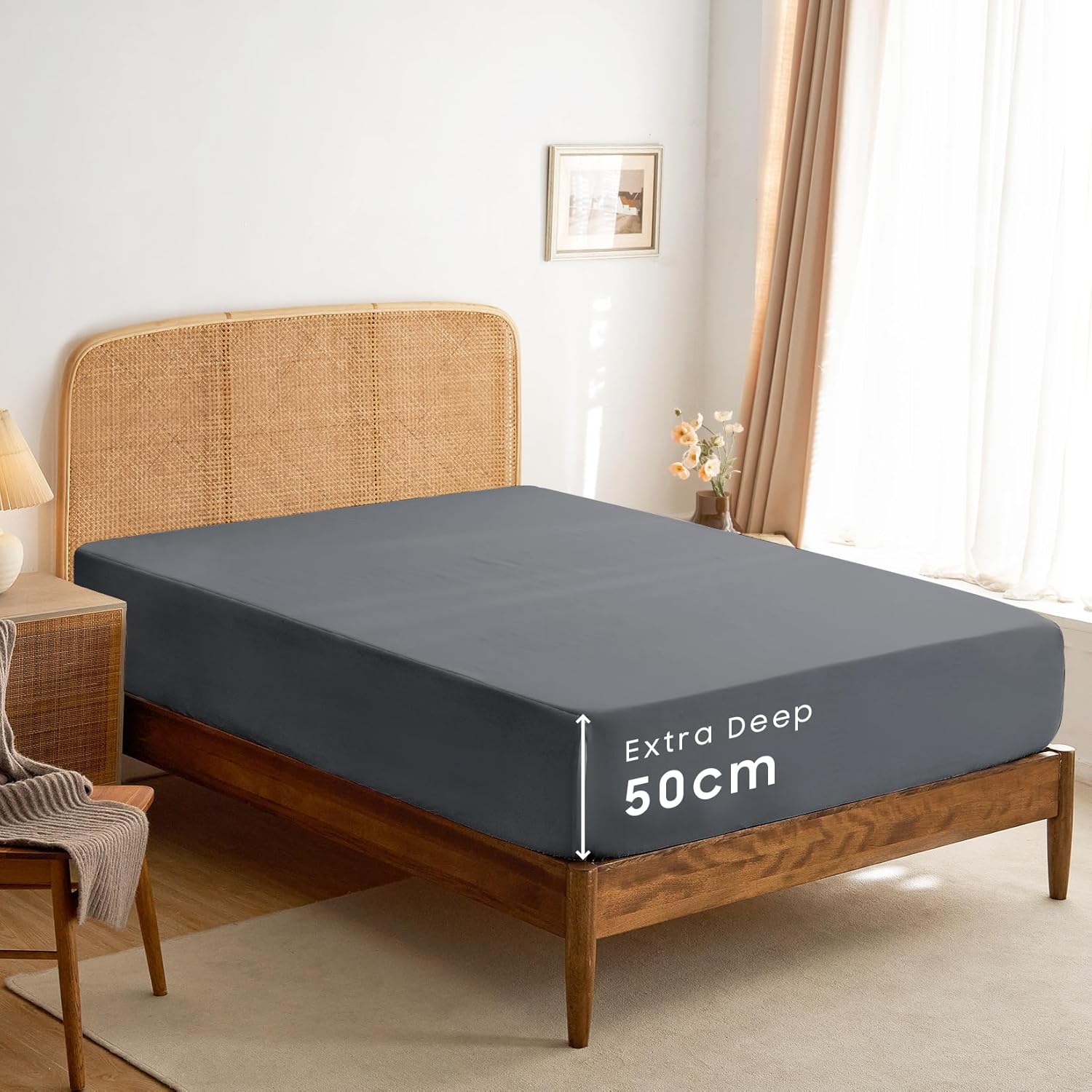 Wake In Cloud - Extra Deep King Fitted Sheet 1 Piece - 50cm Deep Pocket ...