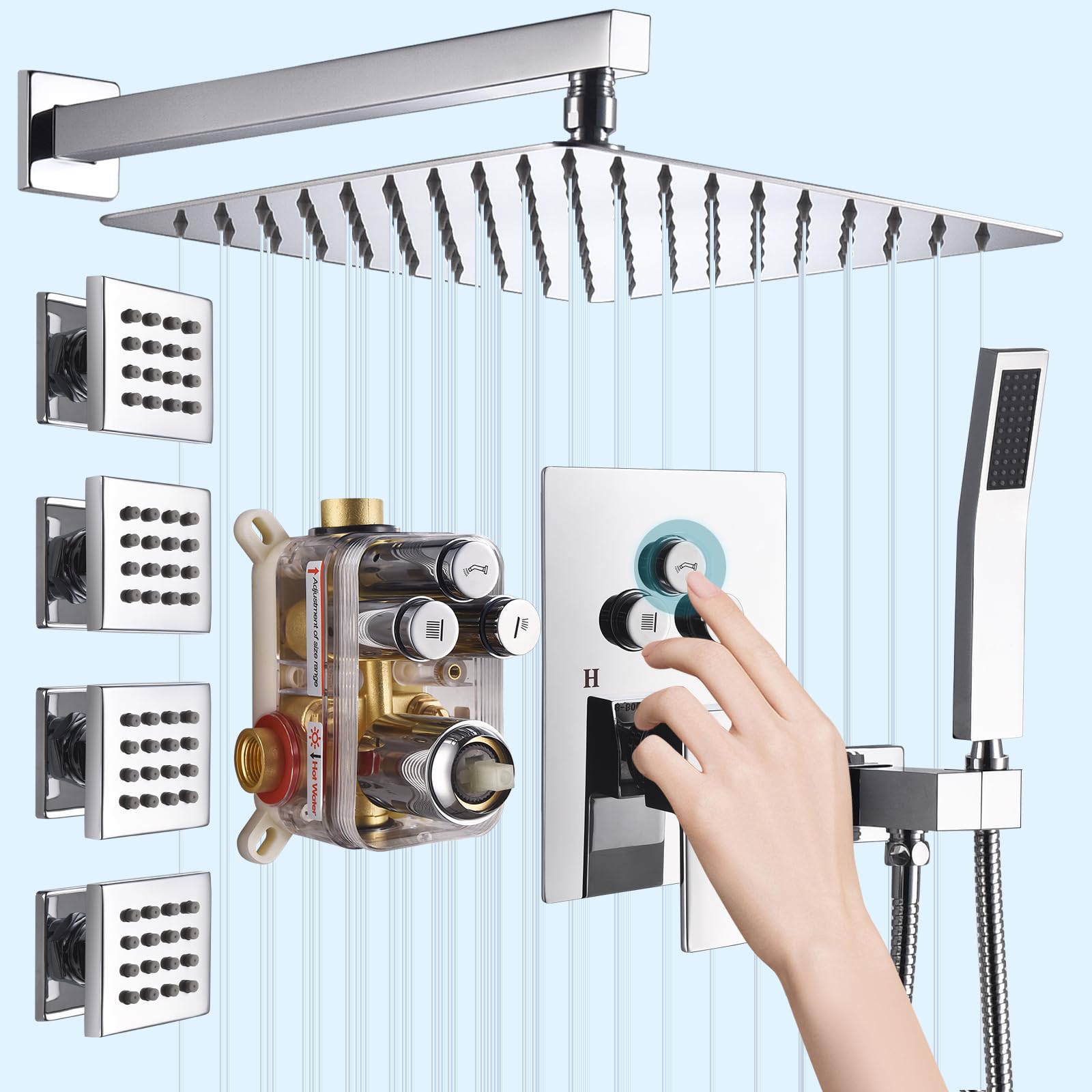 Oupukle Shower Body Sprays Systems with Push Button, Wall Mounted 10 ...