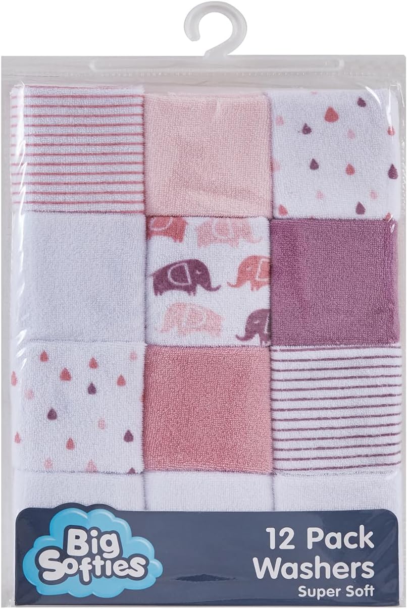 Big Softies Supersoft Spot Baby Washers for Girls 12 Piece Set, Pink12 ...