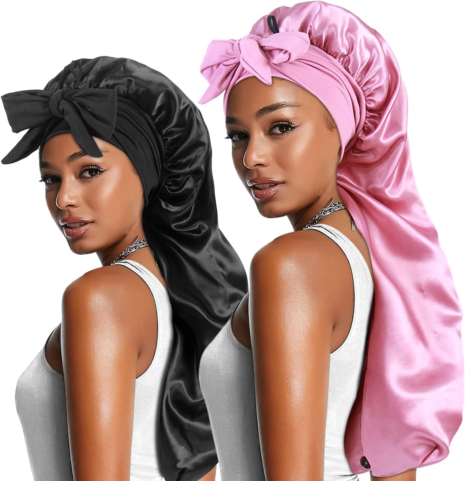 Amazon.com : 2pcs Long Satin Bonnets with Tie Band, Large Braid Bonnet ...