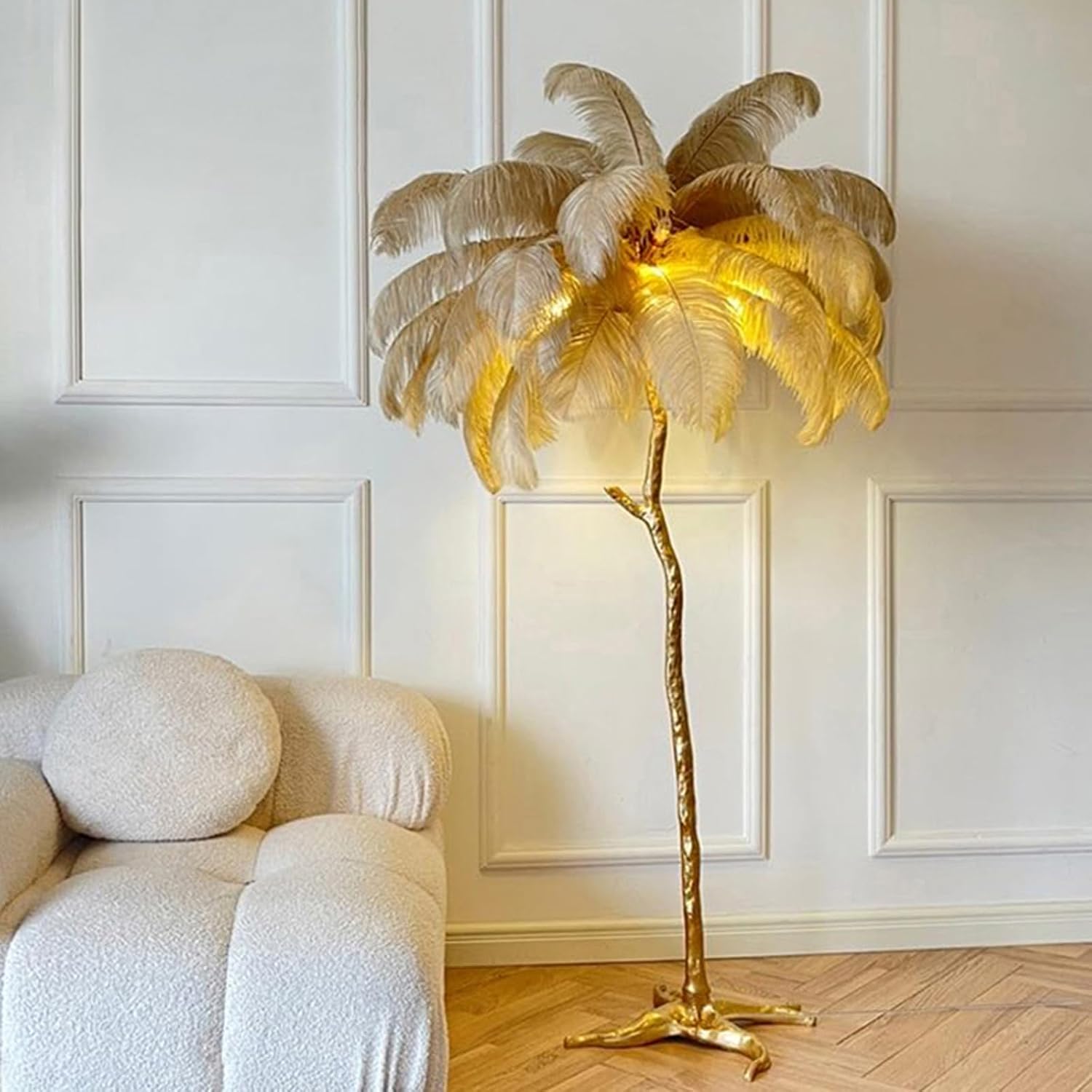 JAYMP Ostrich Feather Floor Lamp for Living Room Sofa Bedside Standing ...