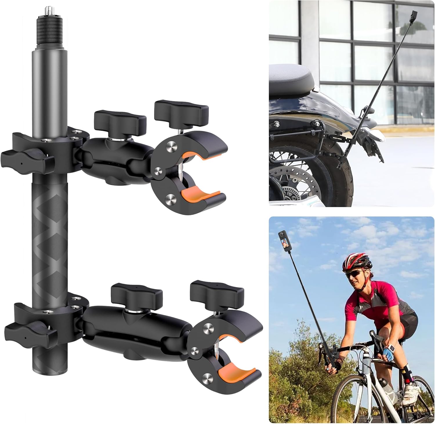 Amazon.com : Motorcycle Bike Handlebar Mount for Insta360, Double Clamp ...