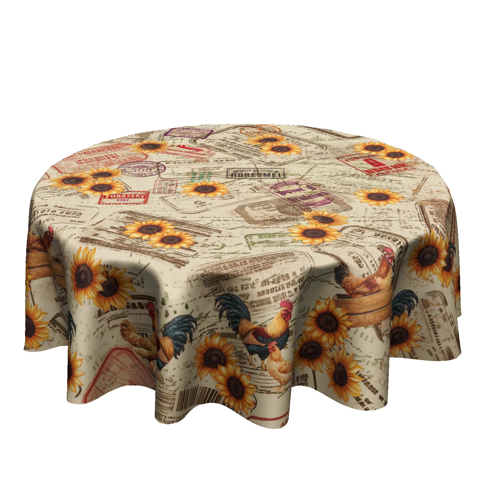 Amazon.com: Giwawa Vintage Rooster Tablecloth Round 60 Inch Farm ...