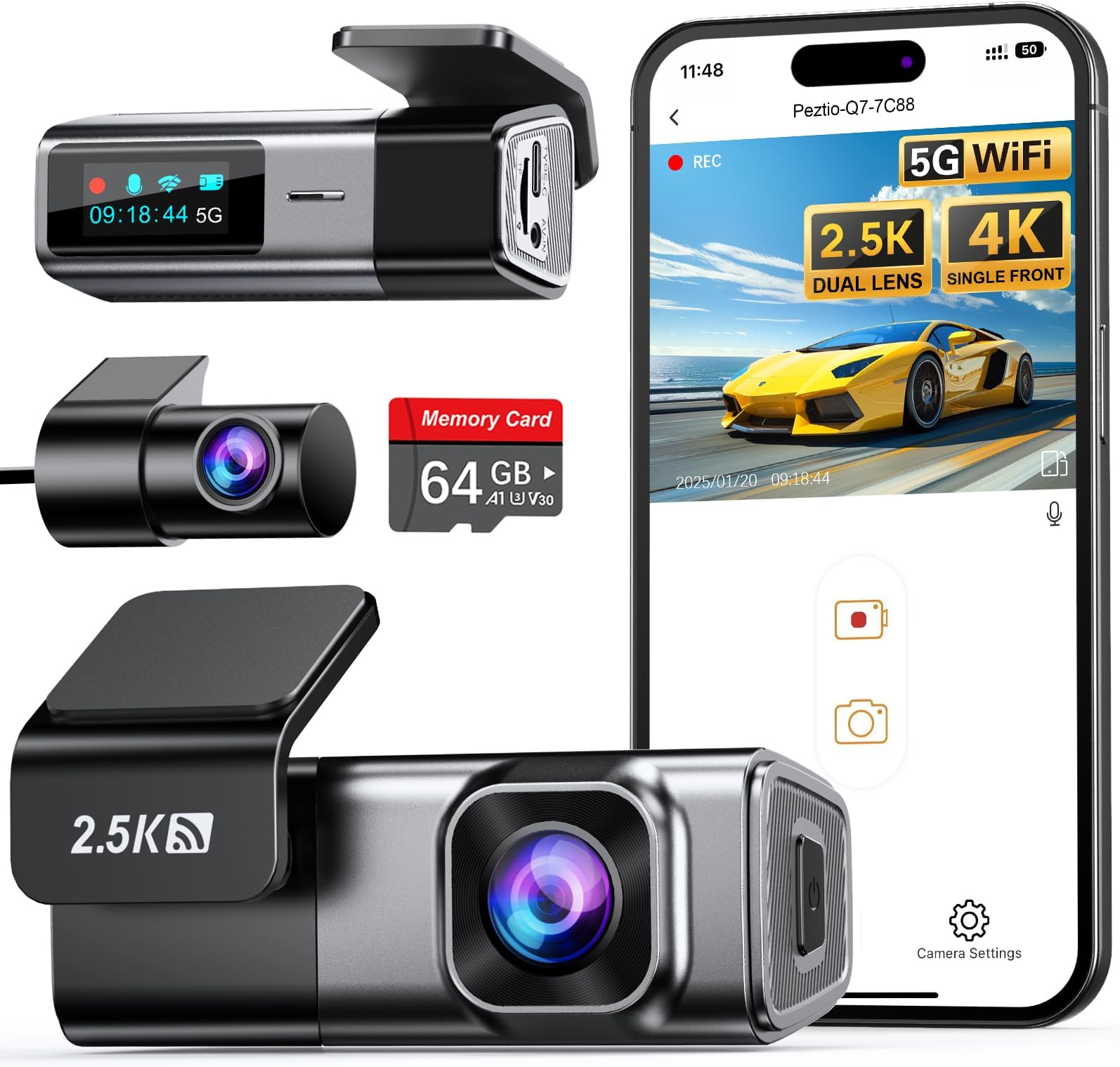 Amazon.com: Dash Cam Front and Rear Camera, CHORTAU 3Inch Screen WiFi ...