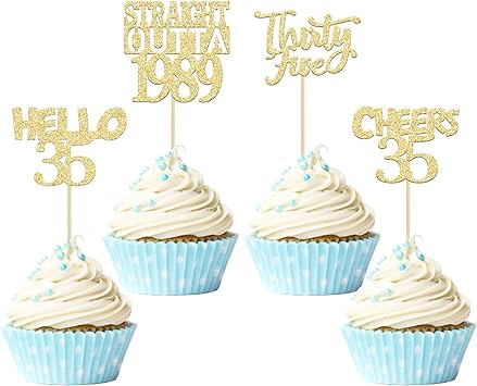 Amazon.com: Gyufise 24 Pack 35 Cupcake Toppers 35th Birthday Straight ...