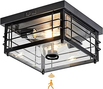 Yisuro Outdoor Ceiling Light with Motion Sensor Flush Mount Farm House ...