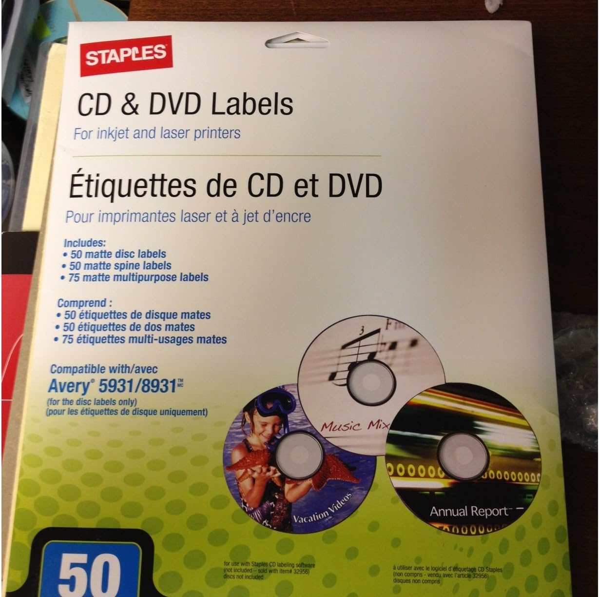 Amazon.com : Staples Cd & Dvd Labels 50labels 25 Sheets : Printer ...