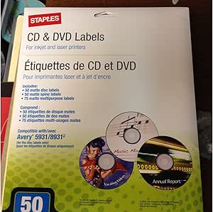 Amazon.com : Staples Cd & Dvd Labels 50labels 25 Sheets : Printer ...