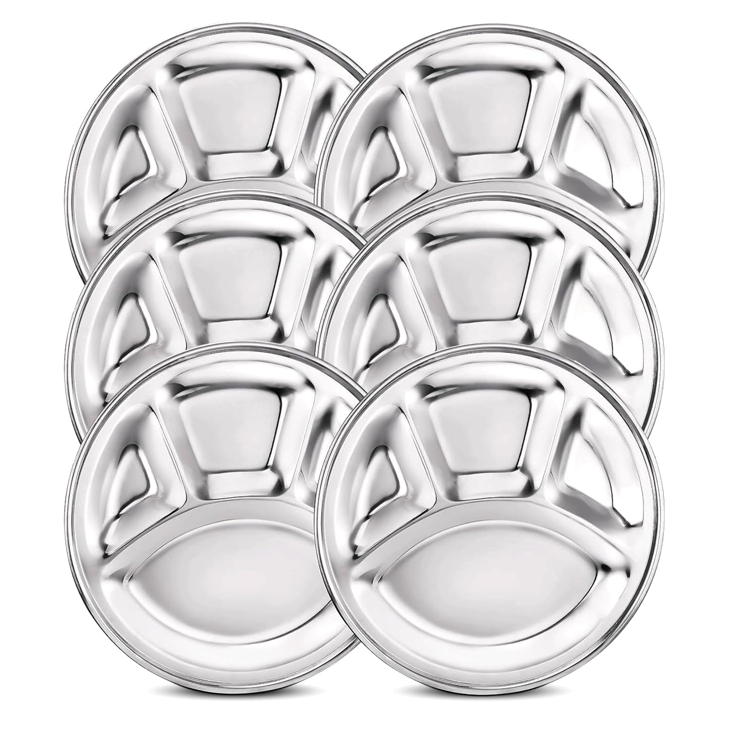 Buy PLUMM Get Stainless Steel Thali Set of 6 | Compartment Thalis Plate ...