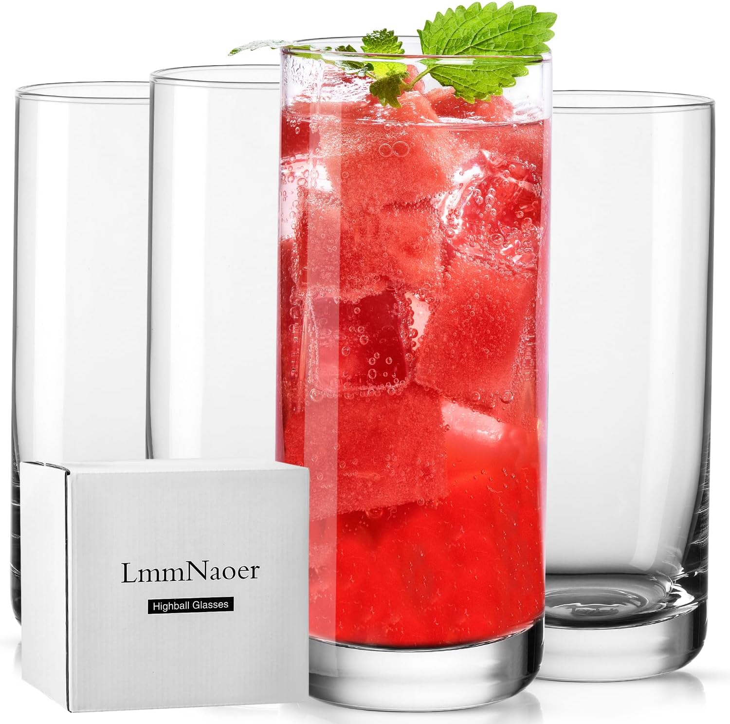 Amazon.com | LmmNaoer Highball Drinking Water Glasses Set of 4, 13oz Tall Glasses for Mojito ...