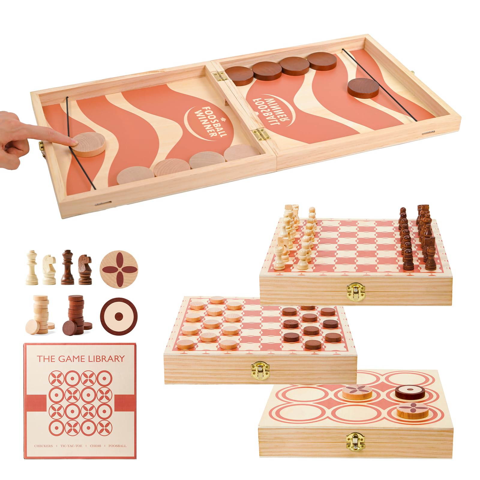 Amazon.com: RM ROOMERS Tabletop 4-in-1 Fast Sling Puck Set,Wooden Chess ...