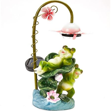 Bo-Toys Solar Powered Frog with 2 Birds Outdoor LED Garden Light Decor ...
