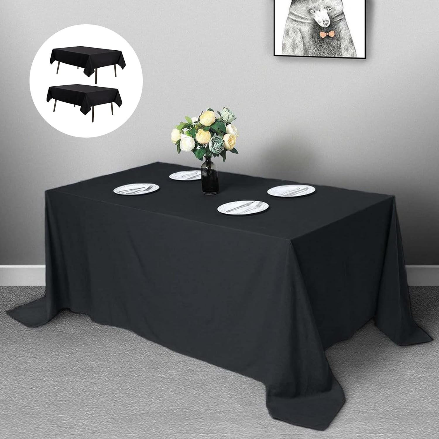 Amazon.com: MYSKY HOME 2Pack Black Tablecloth 90x132 Inch Rectangle ...