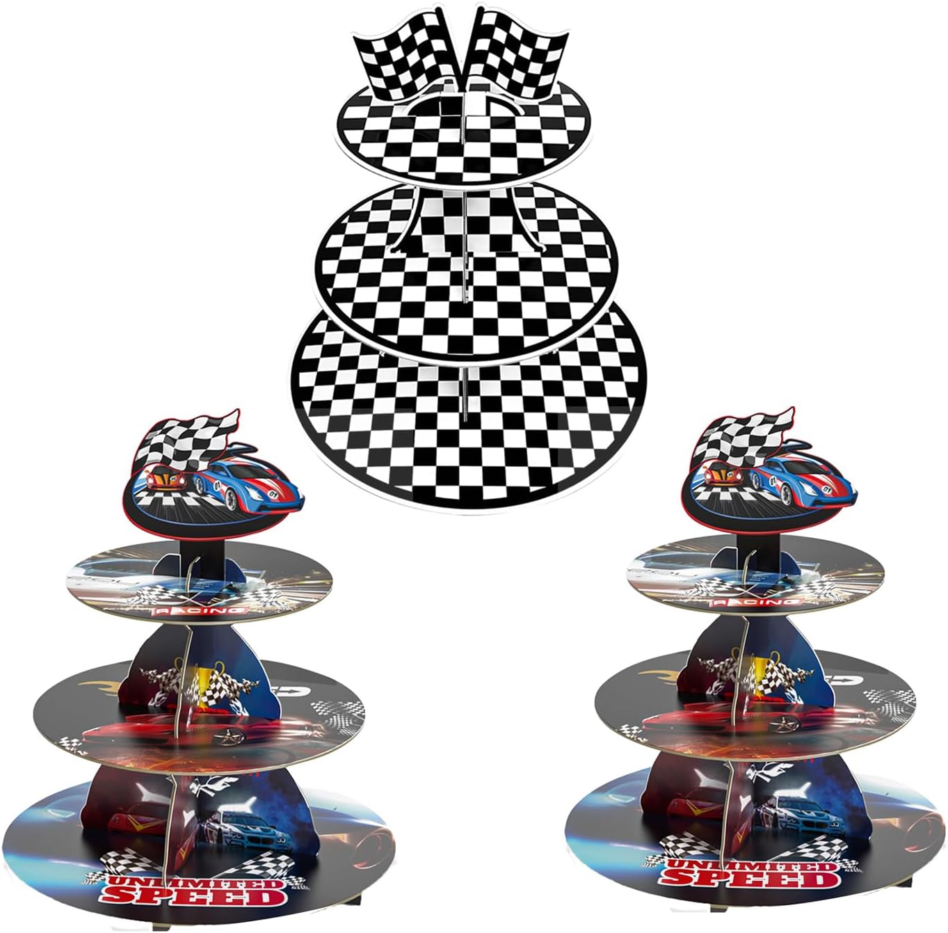 Amazon.com: 3-Tier Race Car Cupcake Stand Cardboard, Car Theme Party ...