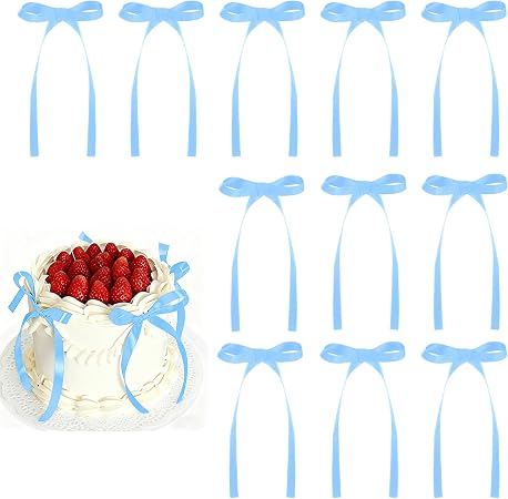 Amazon.com: 30 Pack Bow Cake Toppers Light Blue Ribbons Bows for Cake ...