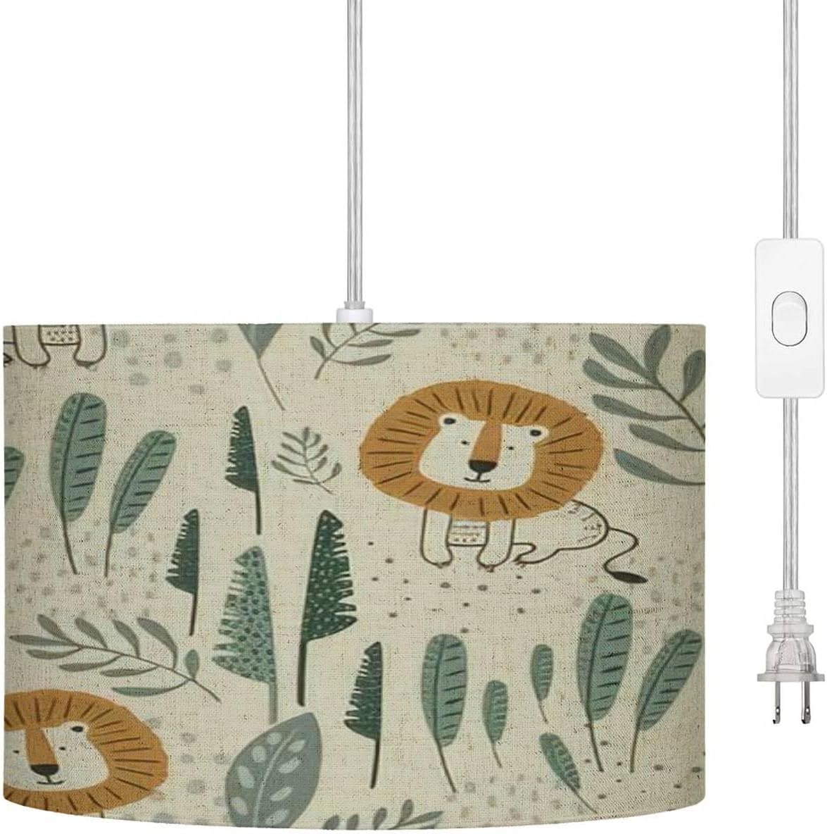 Plug in Pendant Light Cute lion jungle Hand drawn for kids Hanging Lamp ...