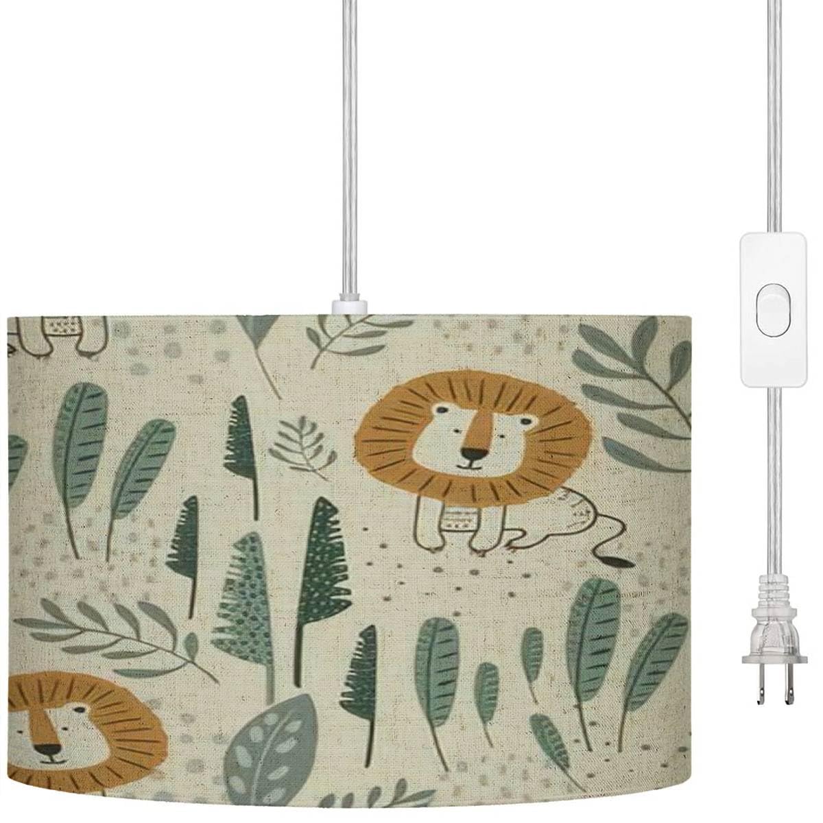 Plug in Pendant Light Cute lion jungle Hand drawn for kids Hanging Lamp ...