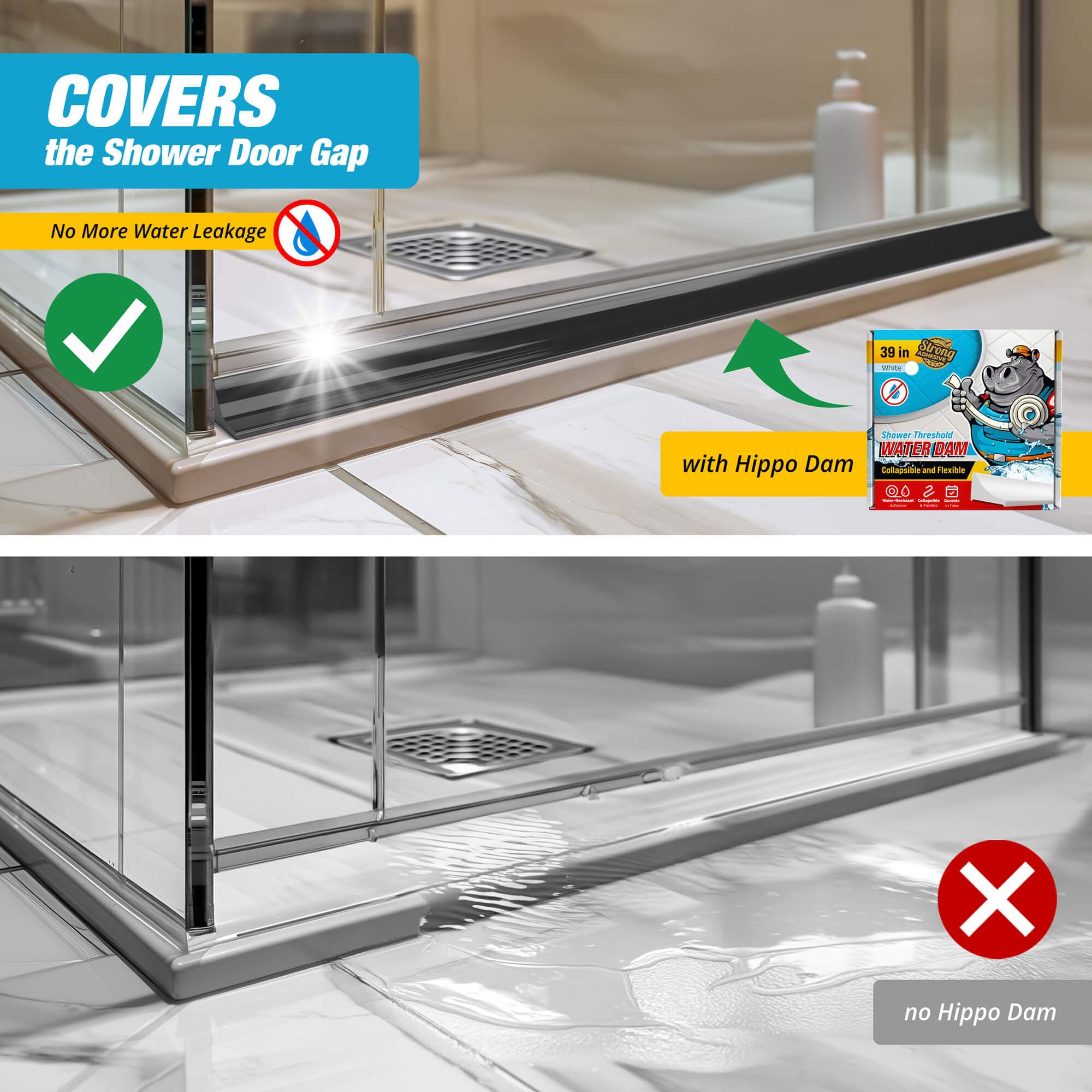 Snapklik.com : Shower Threshold Water Dam Barrier 39" - Black ...
