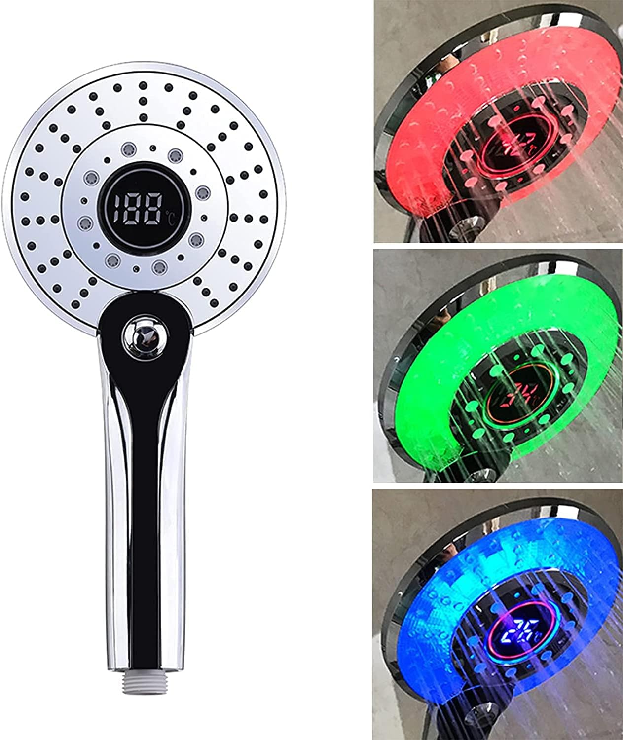 Nikou Shower Head Handheld 3 Colors LED Shower Spray Head, Temperature ...