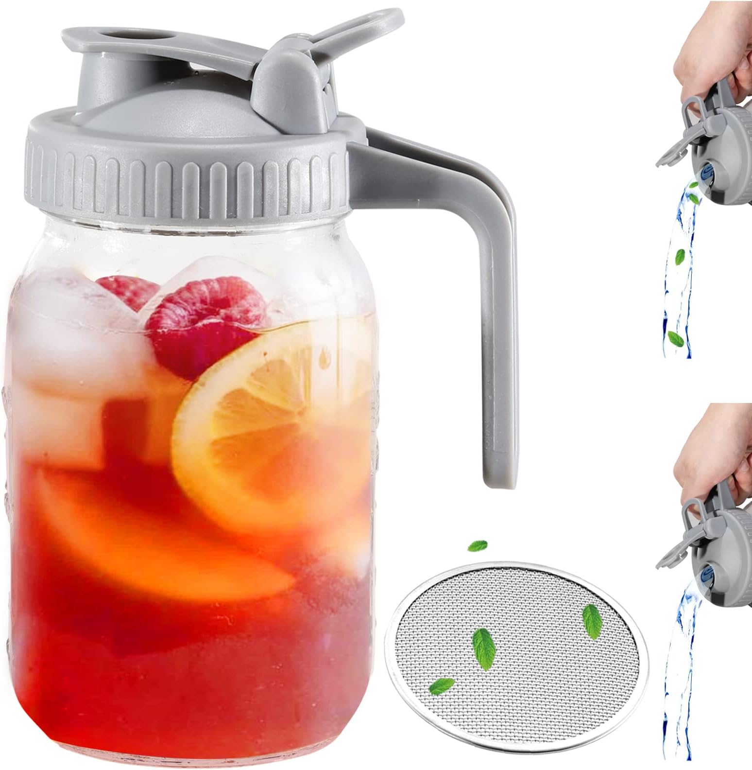 Amazon.com: YSBYWSYR Glass Mason Jar Pitcher with Pour Spout Handle Lid ...