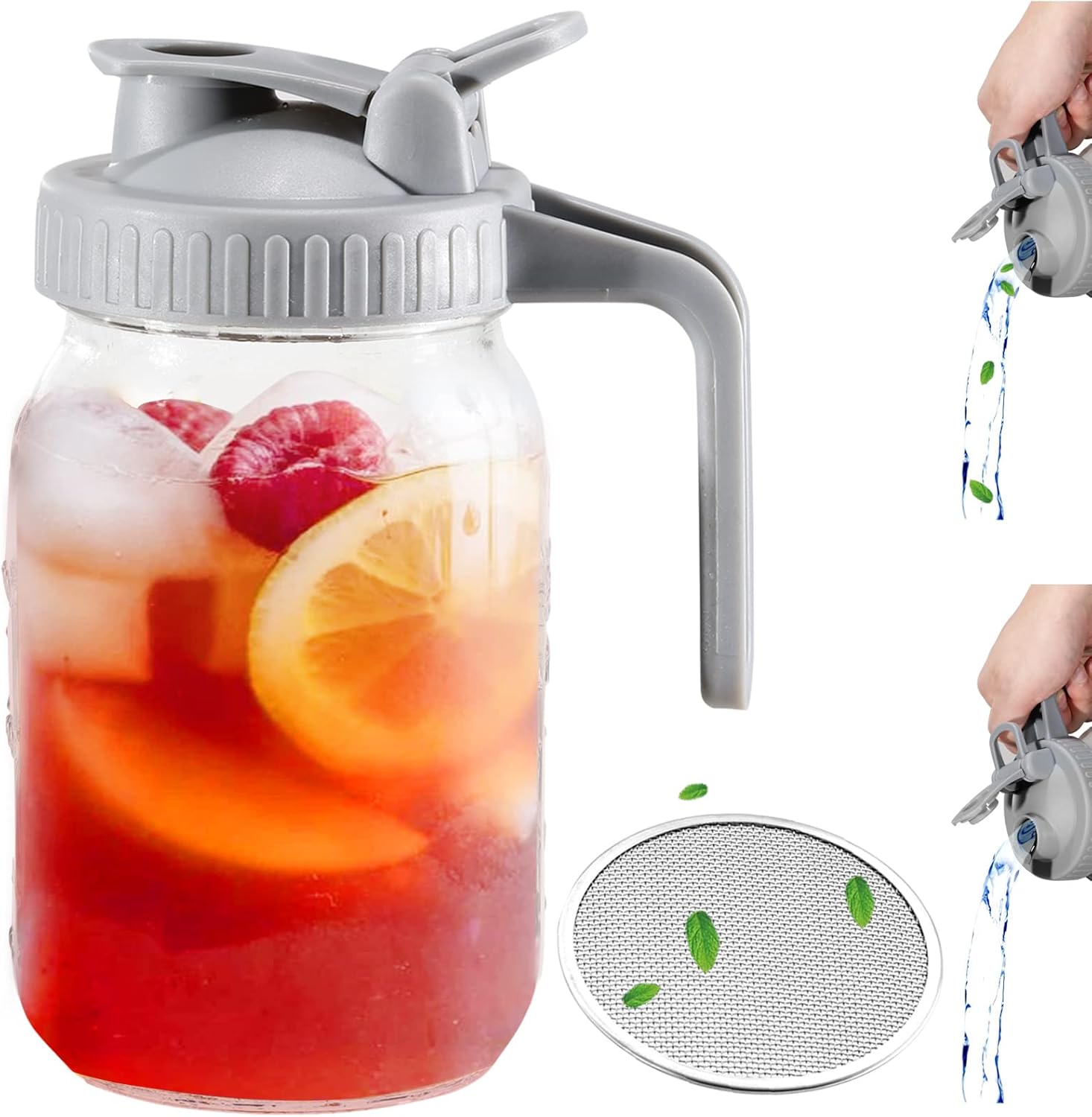 Amazon.com: Glass Pitcher Mason Jar with Pour Spout Handle Lid ...