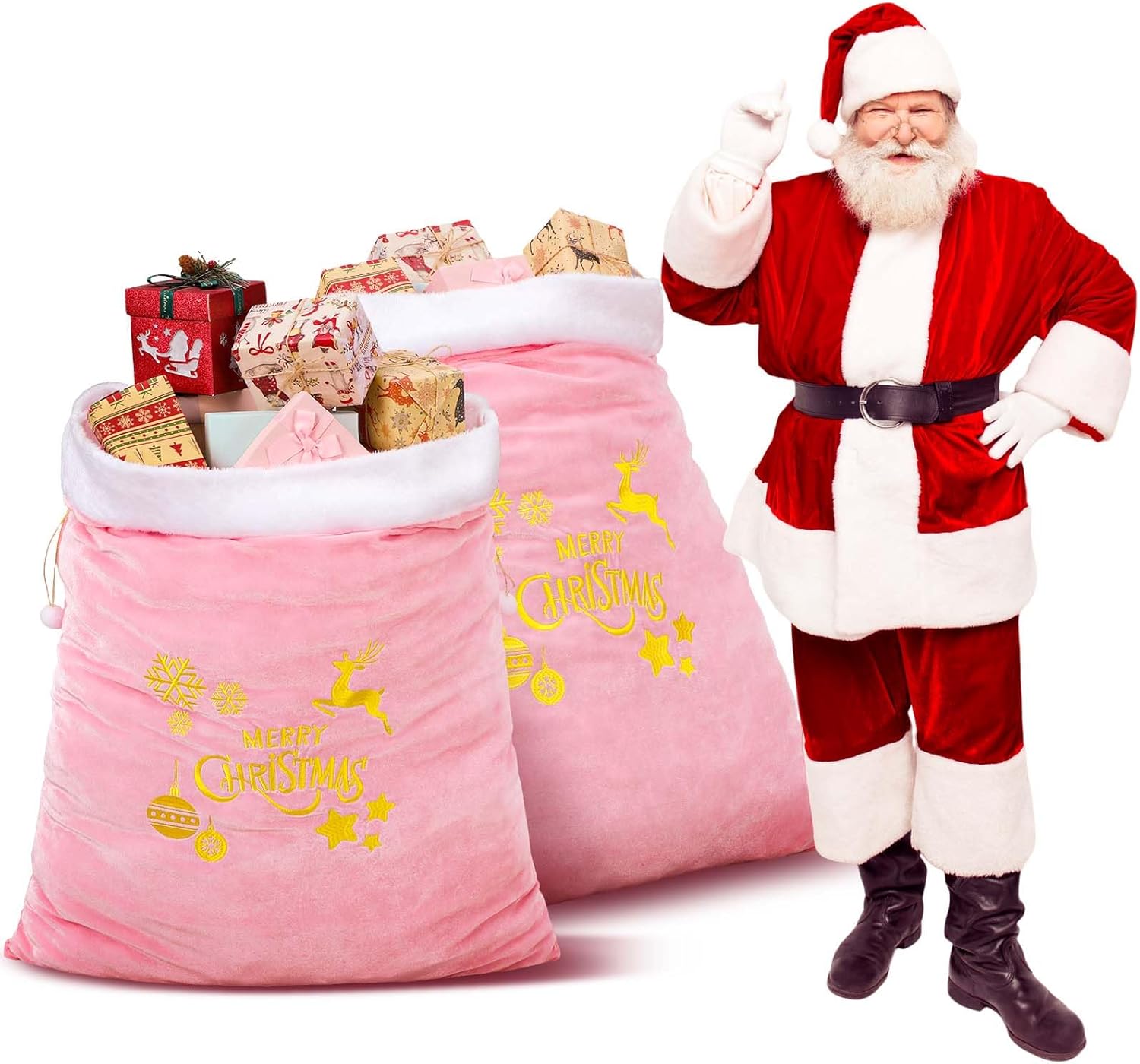 Amazon.com: Abbylike 2 Pcs Christmas Jumbo Santa Gift Sacks with ...