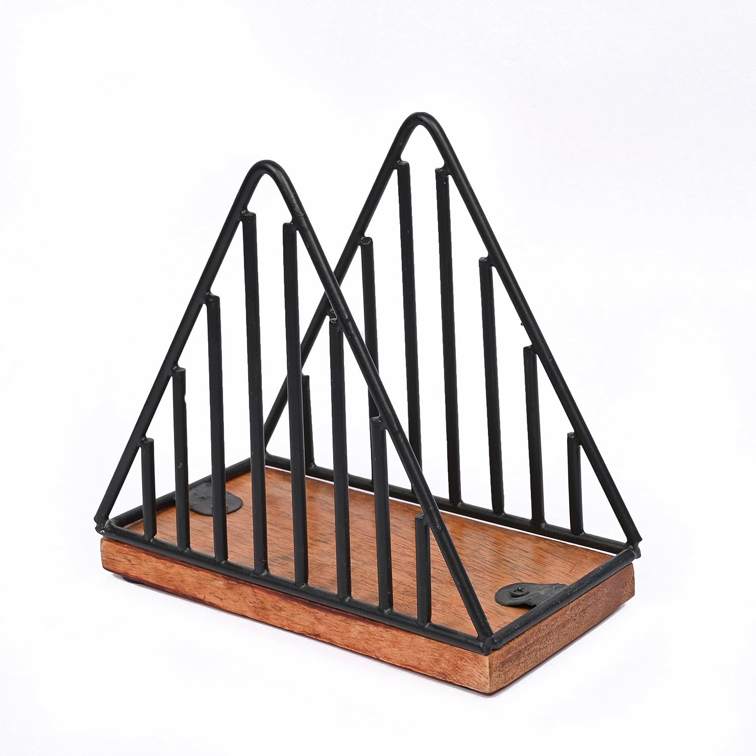 Iron Triangle Design Black Napkin Holder with Mango Wood Base for ...