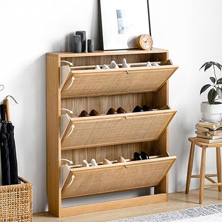 Amazon.com: FQMYLTYN Rattan Shoe Cabinet, Narrow Freestanding Shoe Rack ...
