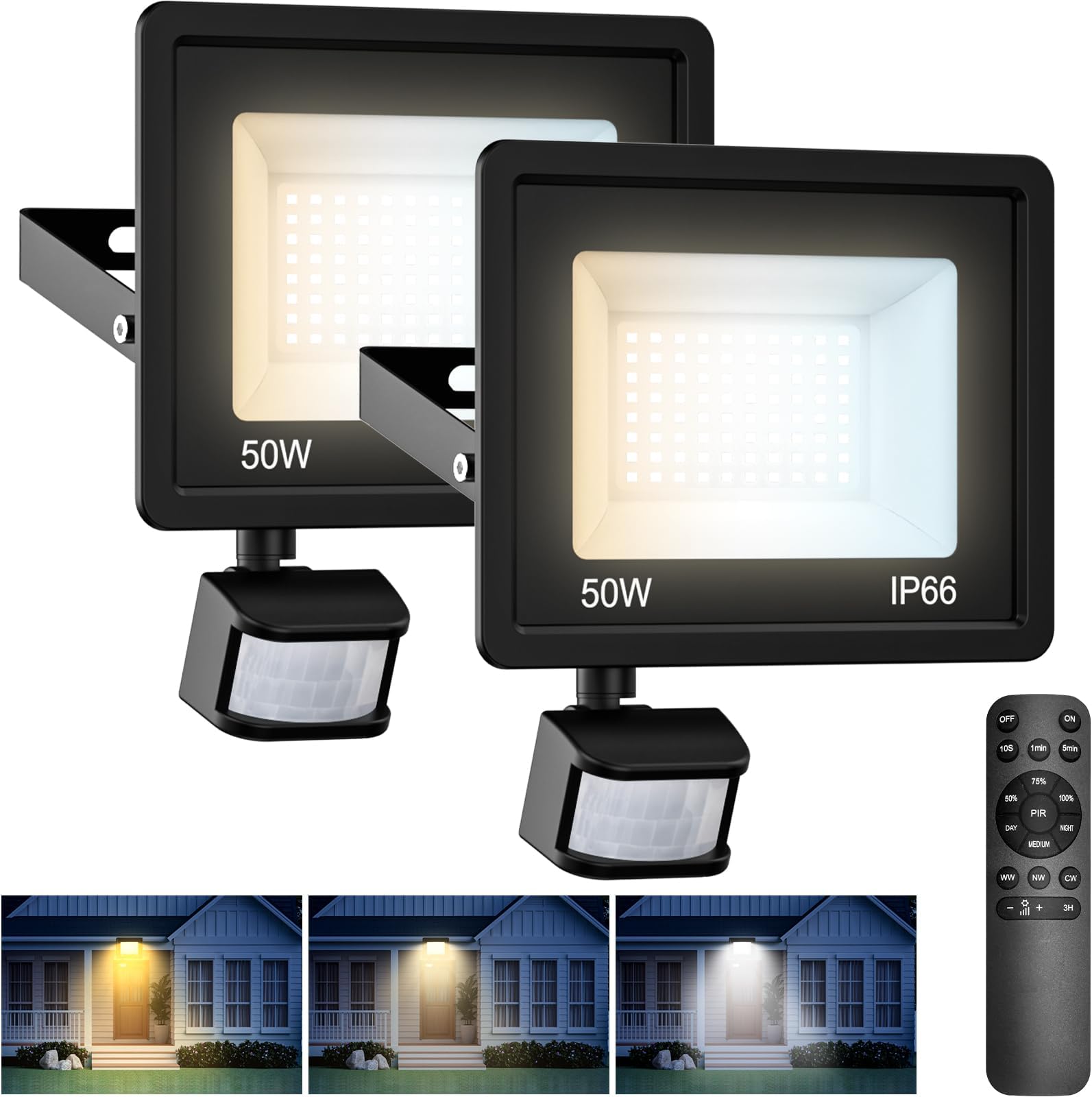 vighep Security Lights Outdoor Motion Sensor, 50W 3000K-4500K-6000K ...