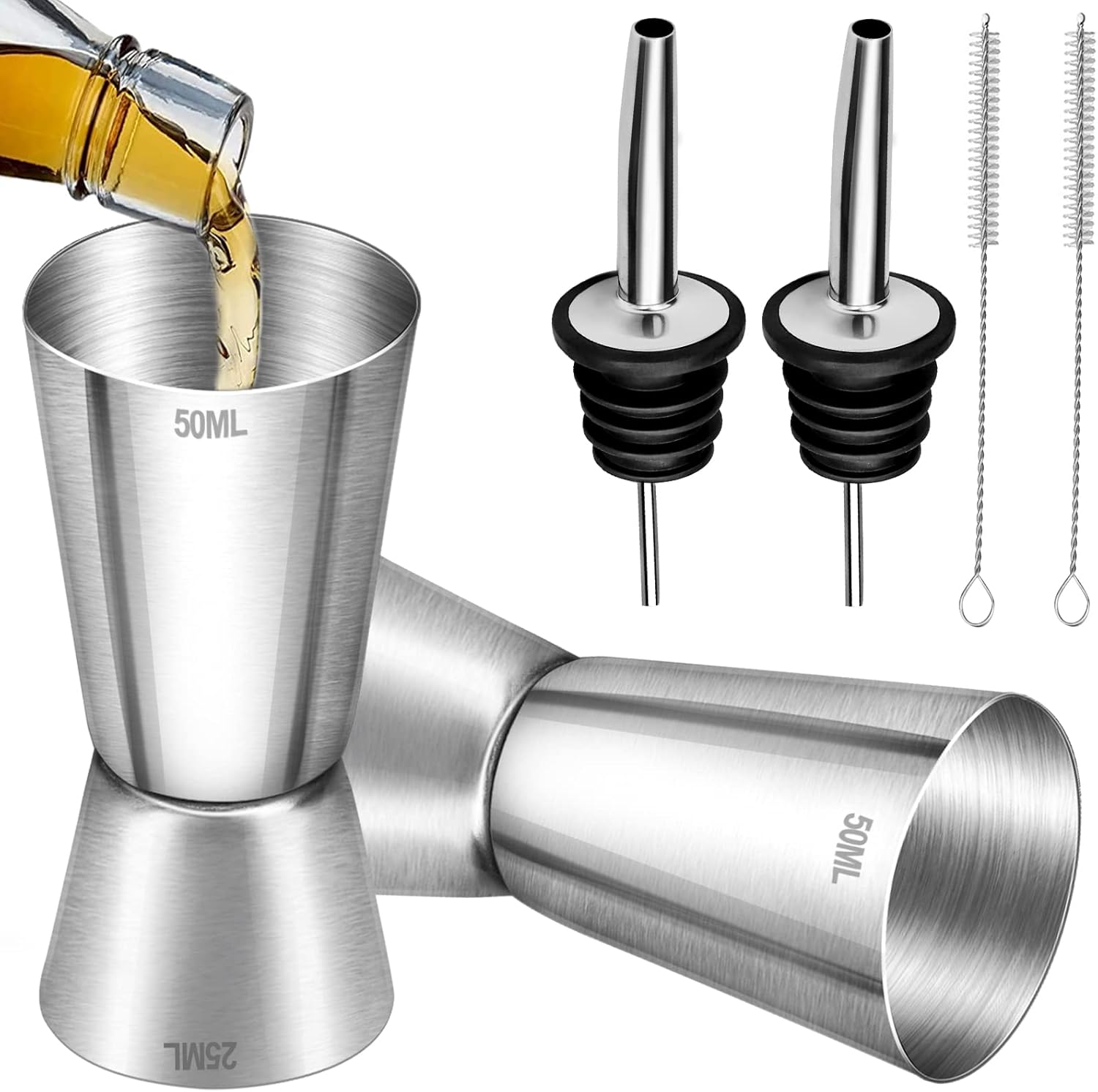 2Pcs Spirit Measures 25ml 50ml, Cocktail Double Jigger Stainless Steel ...