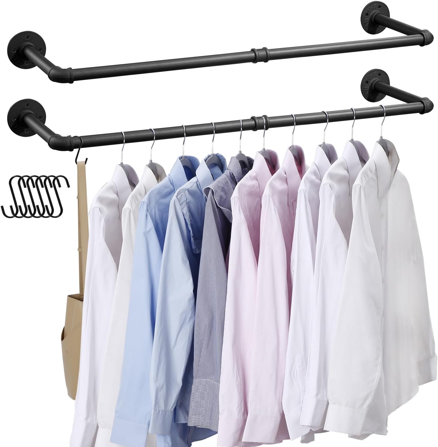 Amazon.com: Barydat 4 Pcs Industrial Pipe Clothes Rack 38.4 Inch Wall ...