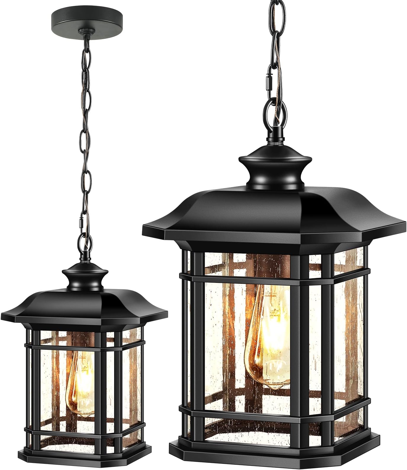 allen + roth Castine Bronze Craftsman Seeded Glass Lantern LED Pendant ...