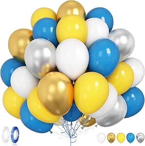 Amazon.com: Blue Yellow White Balloons, 60Pcs 12 Inch Blue White Latex Balloon with Metallic ...