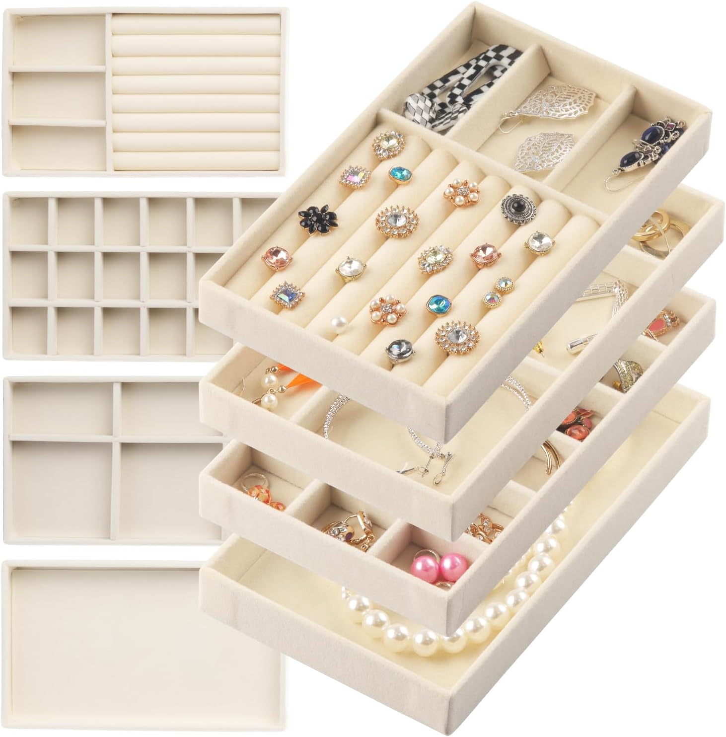 Amazon.com: DIOMMELL Set of 9 Stackable Velvet Jewelry Trays Organizer ...