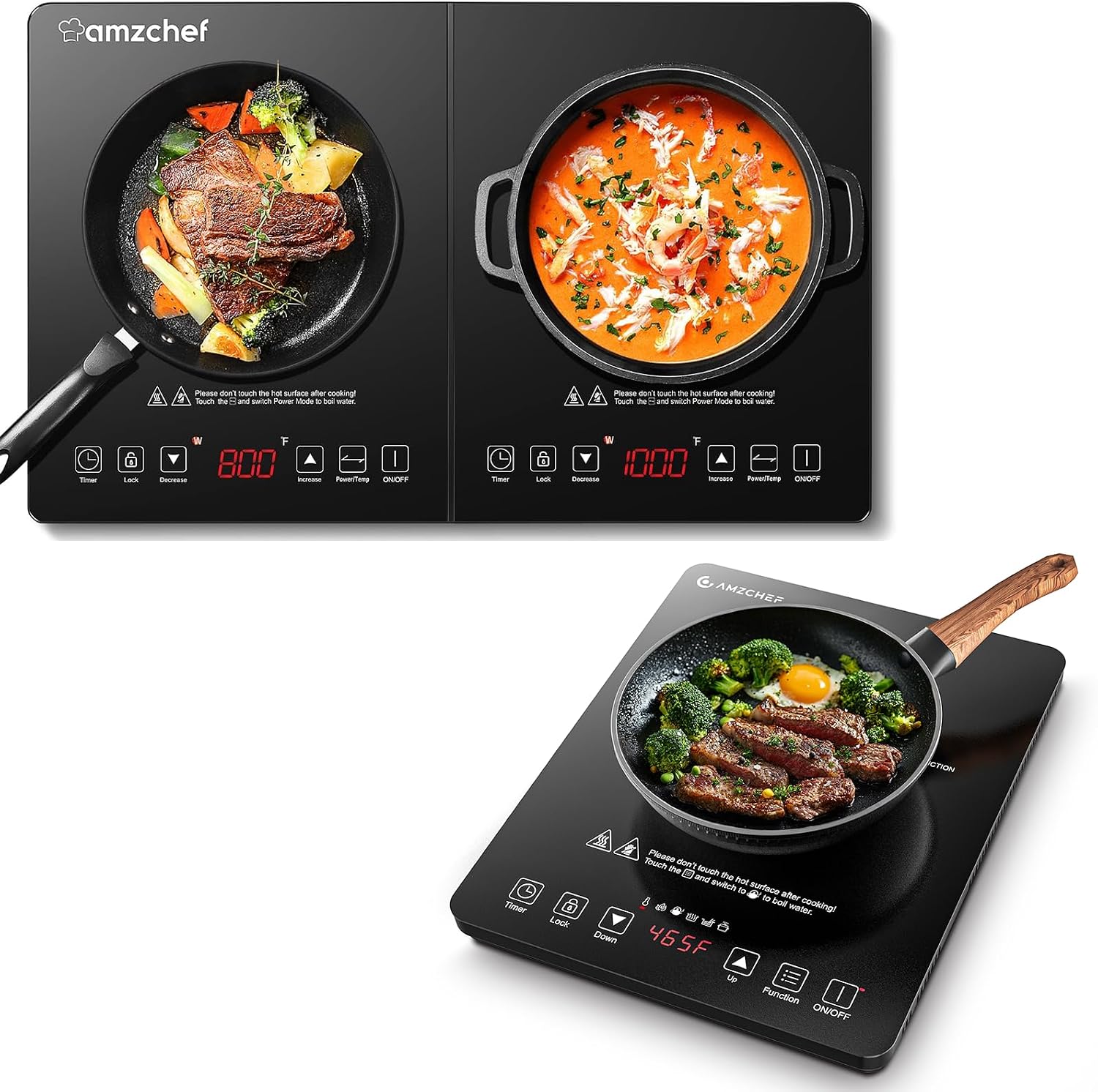 Amazon.com: AMZCHEF Double Induction Cooktop & Single Induction Cooktop ...