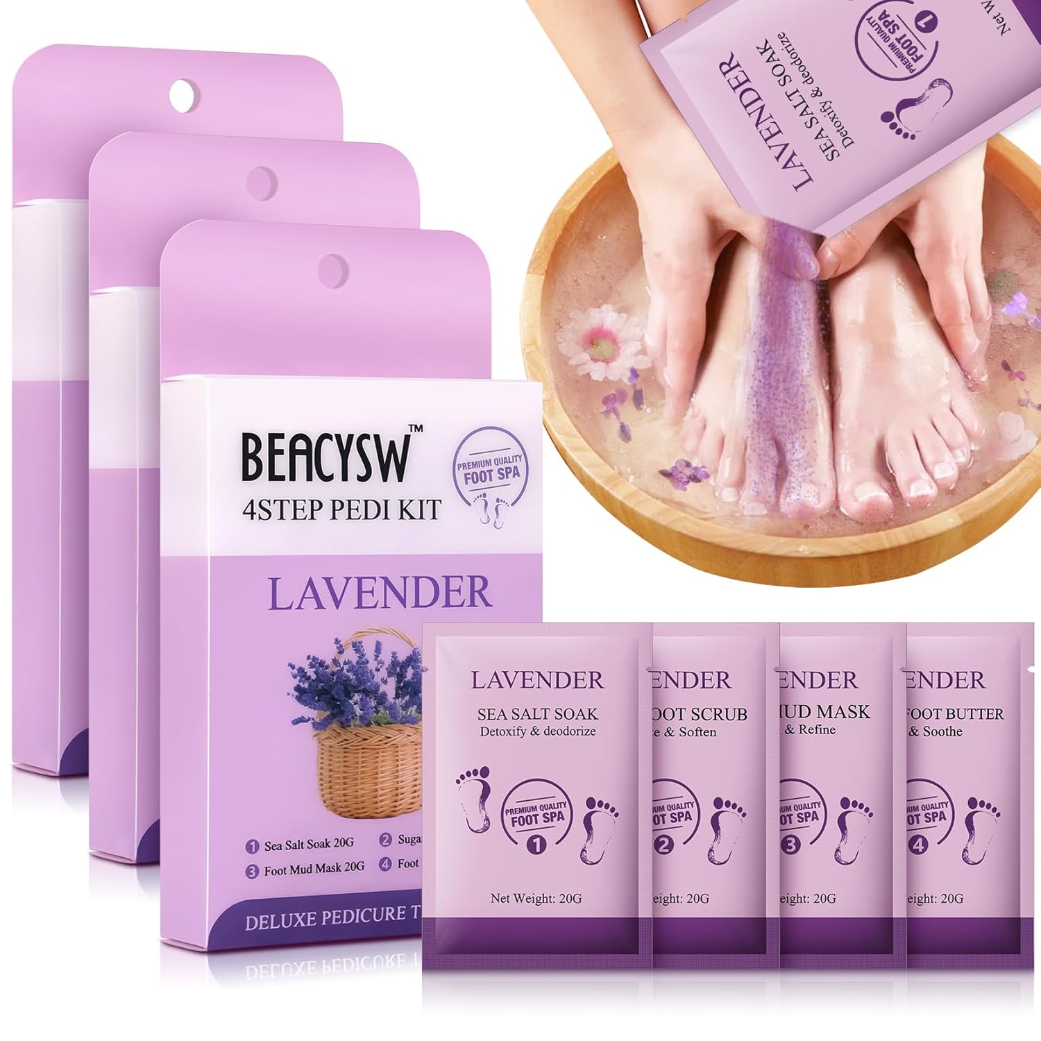 Amazon.com: XIWEIOO Foot Soak Epsom Salt set Lavender Bubble Salt, Foot ...